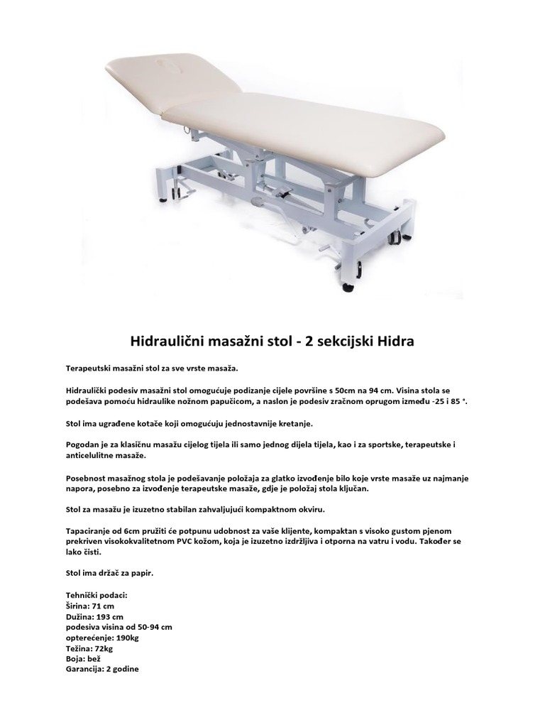 Hidraulični Masažni Stol | PDF