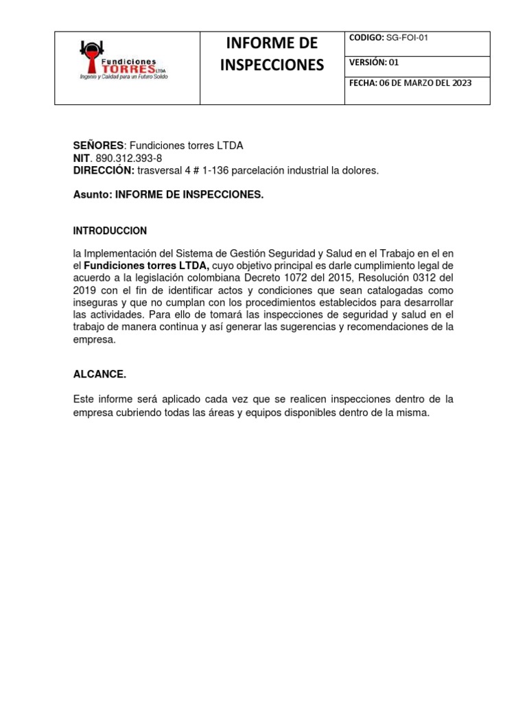 Informe Inspecciones | PDF