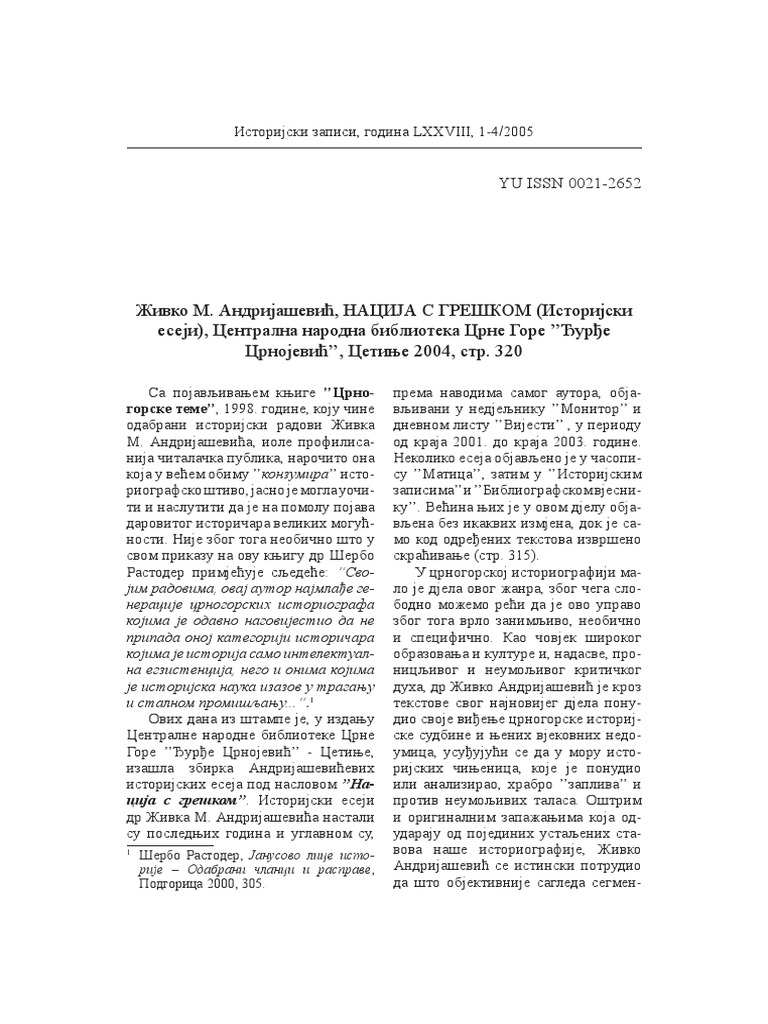 SABOTIC Zivko M. Andrijasevic Nacija S Greskom | PDF