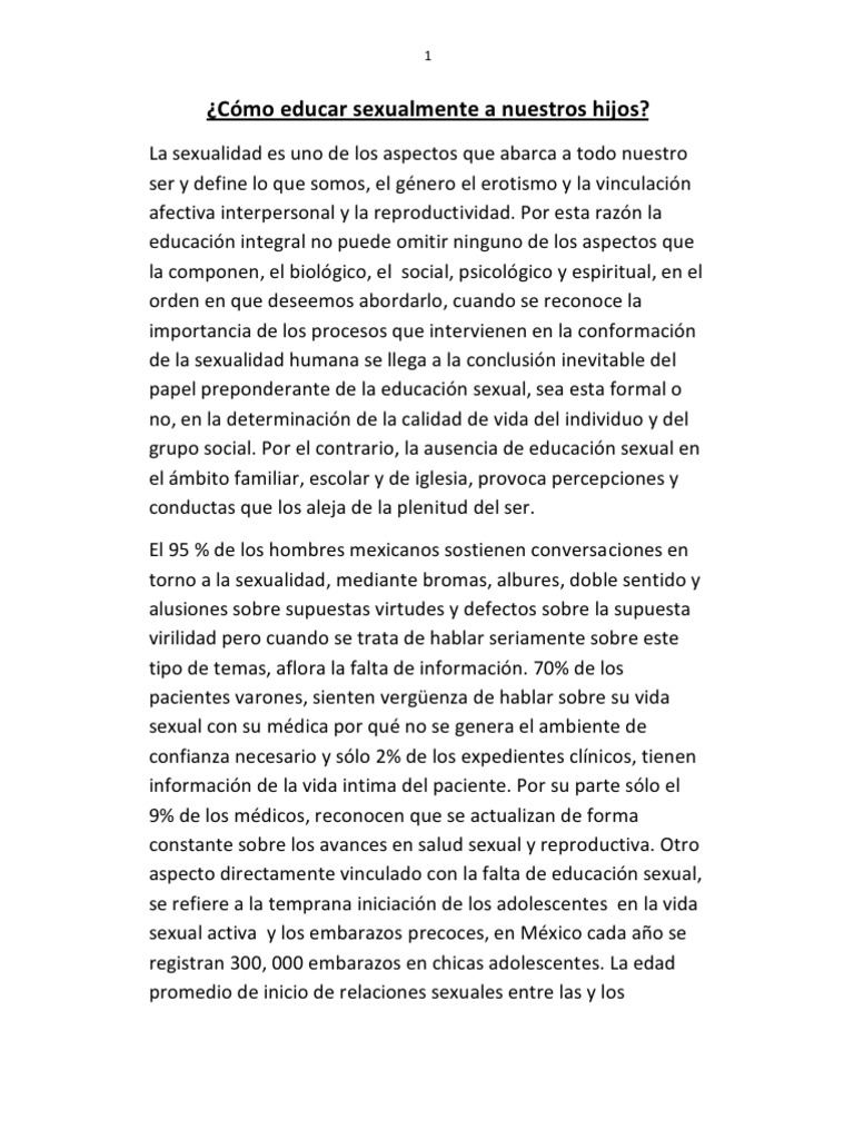 Cómo Educar Sexualmente A Nuestros Hijos | PDF | Educación sexual | La sexualidad humana