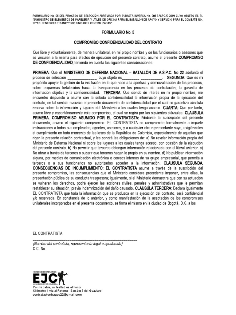 FORMULARIO No 5 COMPROMISO DE CONFIDENCIALIDAD | PDF | Gobierno | Justicia