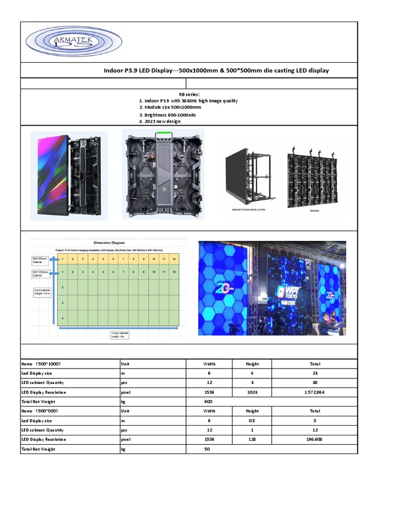 Screen 6x4 M Indoor Overhead Installation P3.9 LED Display | PDF ...