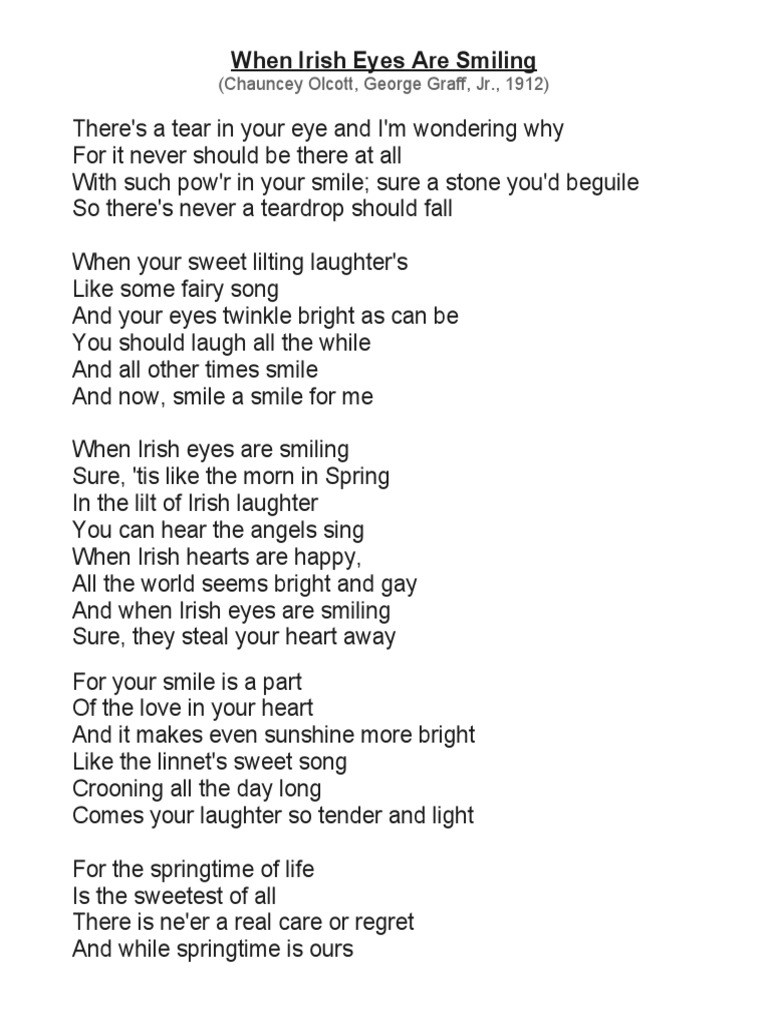 When Irish Eyes Are Smiling - Lyrics | PDF When Irish Eyes Are Smiling - Lyrics | PDF