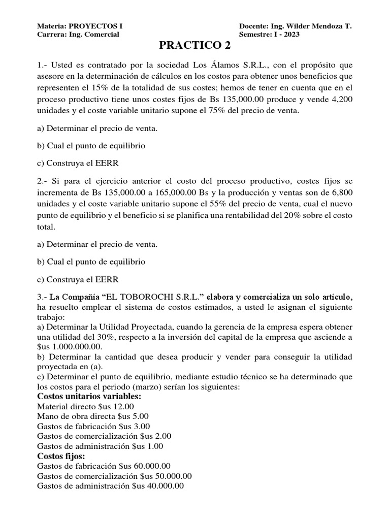 Actividad 3 Practico 2 Proyectos I G-I-23 Upds | PDF | Precios | Economias