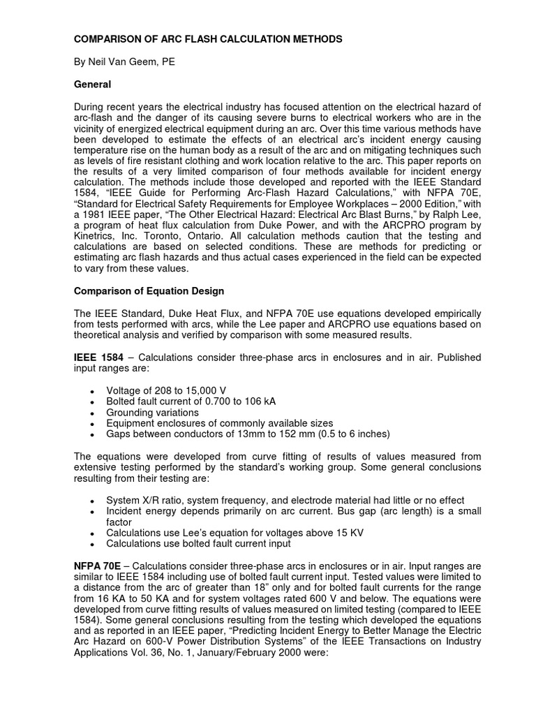 Pie, Comparison of Arc Flash Calculation Methods | PDF | Electric Arc ...