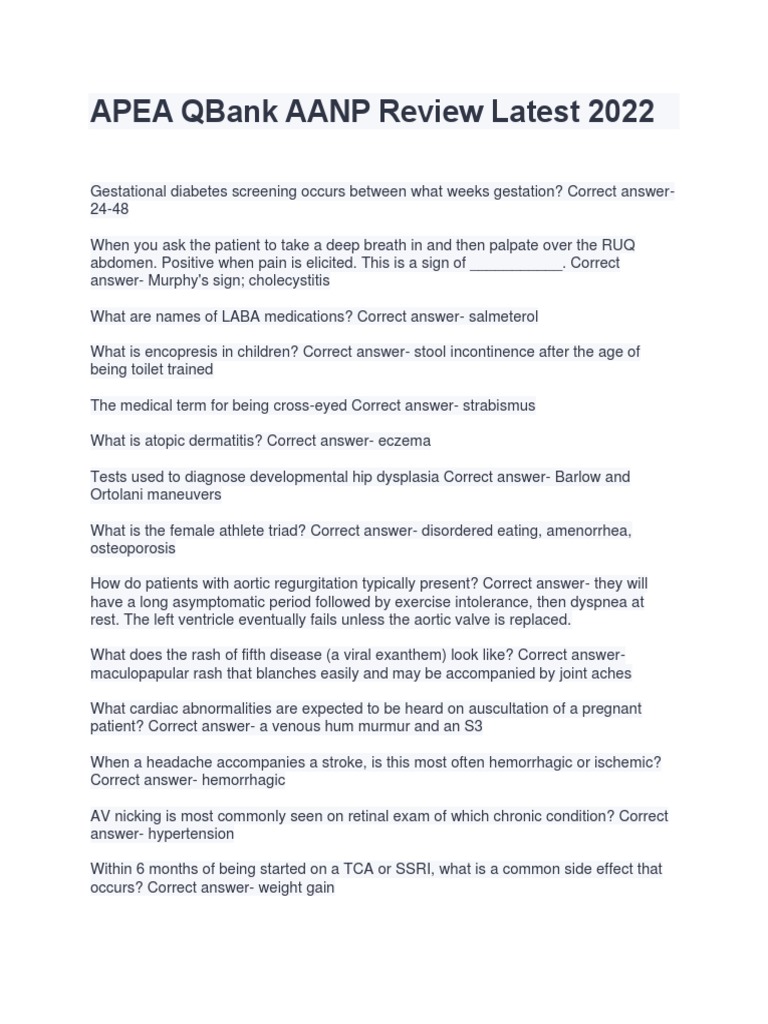 APEA QBank AANP Review Latest 2022 | PDF | Causes Of Death | Diseases ...