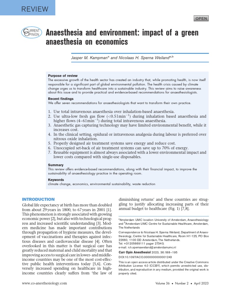 Anaesthesia and Environment Impact of A Green Anaesthesia On Economics ...