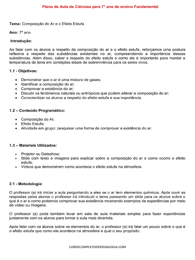 Plano de Aula de Ciencias para 7° Ano Do Ensino Fundamental | PDF