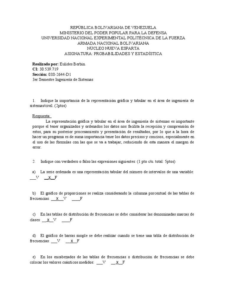 Examen Unidad II Probabilidades y Estadisticas Eulides Berbin | PDF