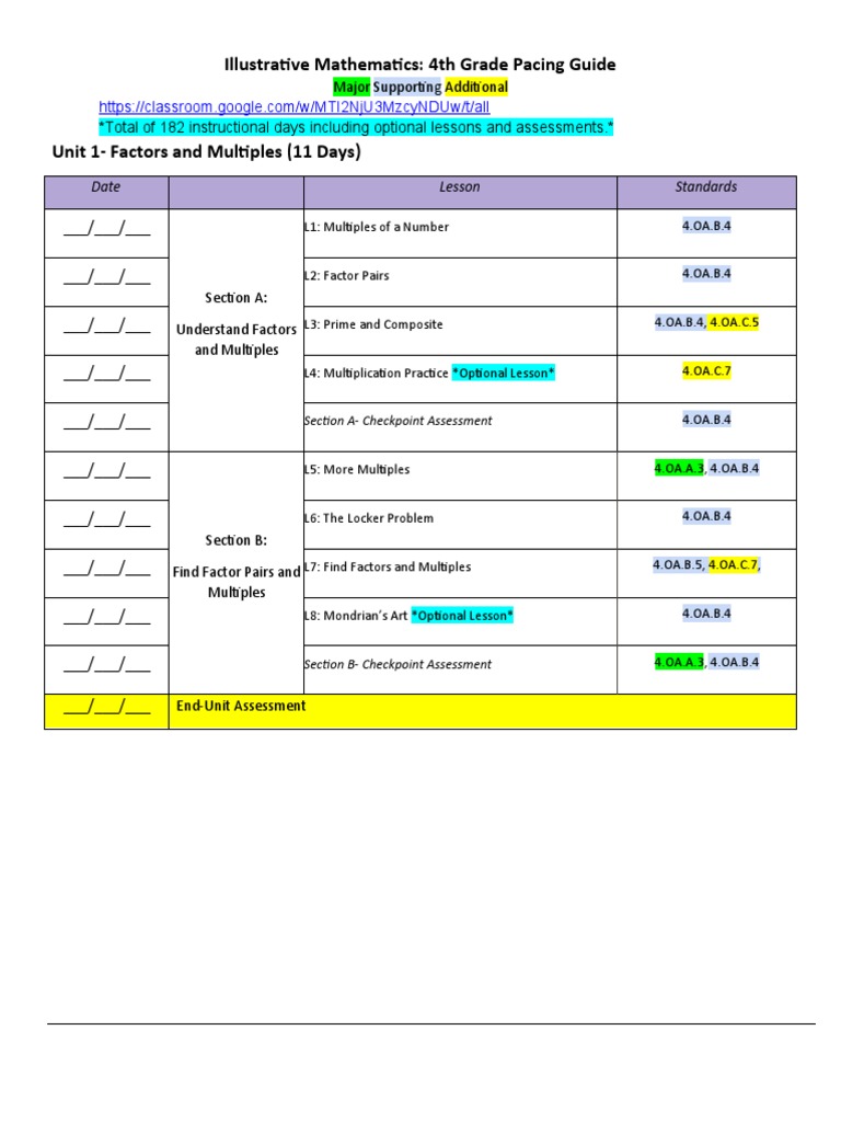 4th Grade IM Pacing Guide | PDF | Mathematics | Elementary Mathematics