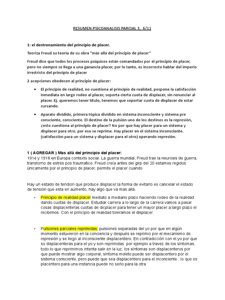 Resumen psicoanalítico sobre el destronamiento del principio de placer ...