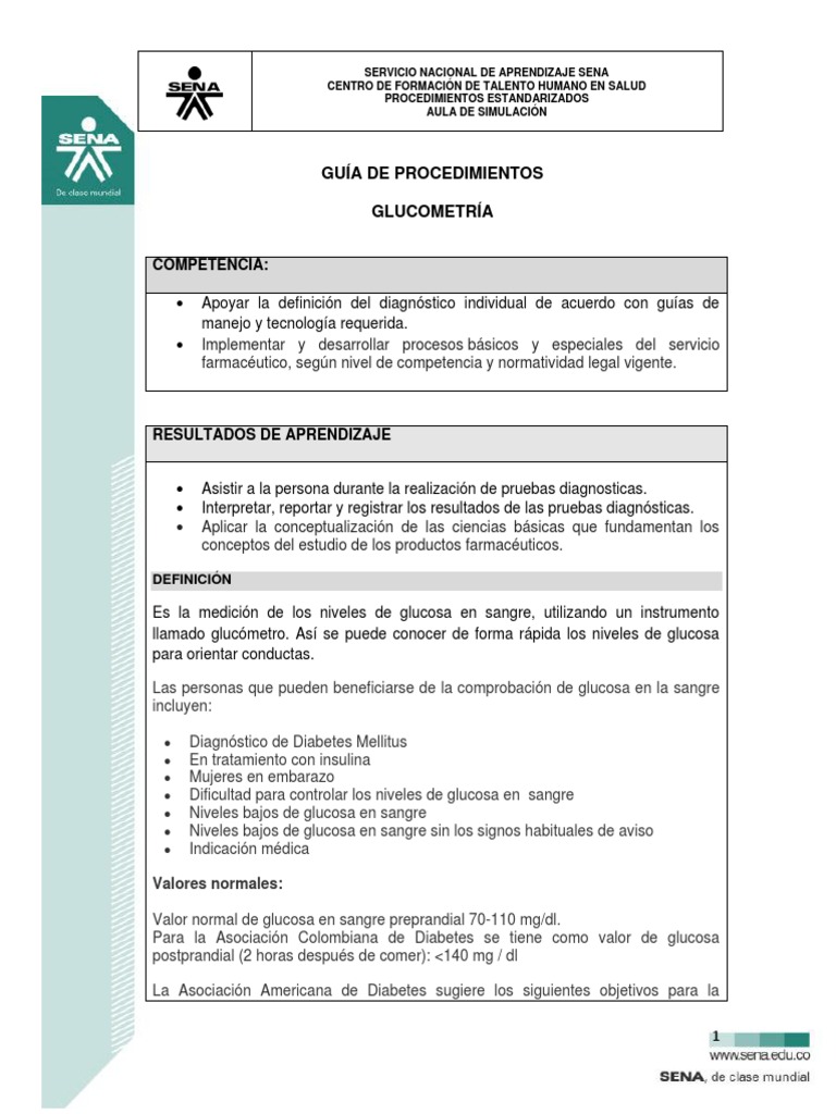 Guia de Procedimiento de Glucometria PDF | PDF | Diabetes | Causas de ...
