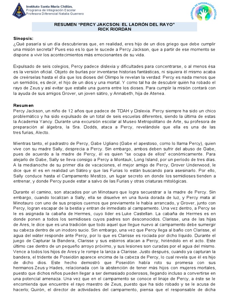 Resumen "Percy Jackson El Ladrón El Rayo" | PDF | Mitología | Mitología ...