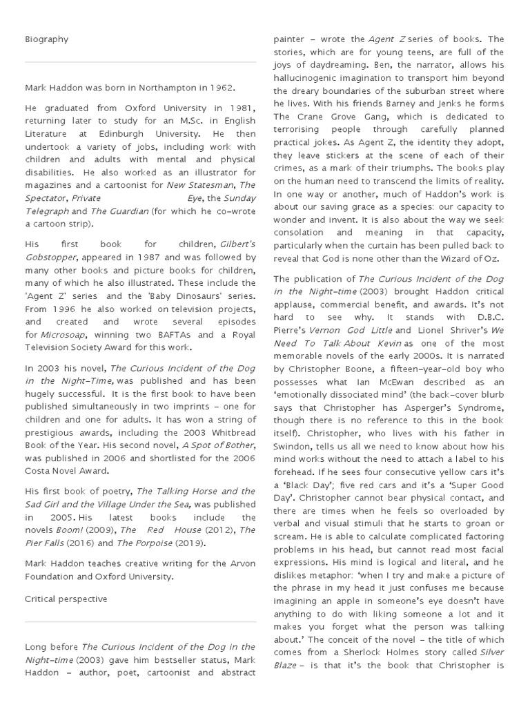 Mark Haddon: A Versatile Writer Known For His Critically Acclaimed ...