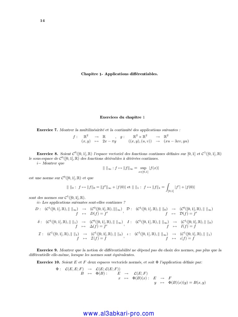 Exercices Corrigés de Différentiabilité | PDF | Base (algèbre linéaire ...