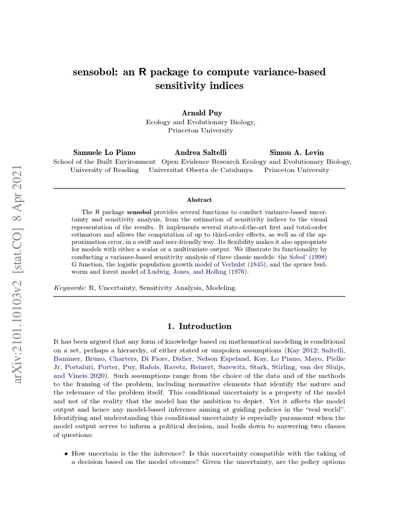 An R package for variance-based sensitivity analysis | PDF | Sensitivity Analysis | Mathematics