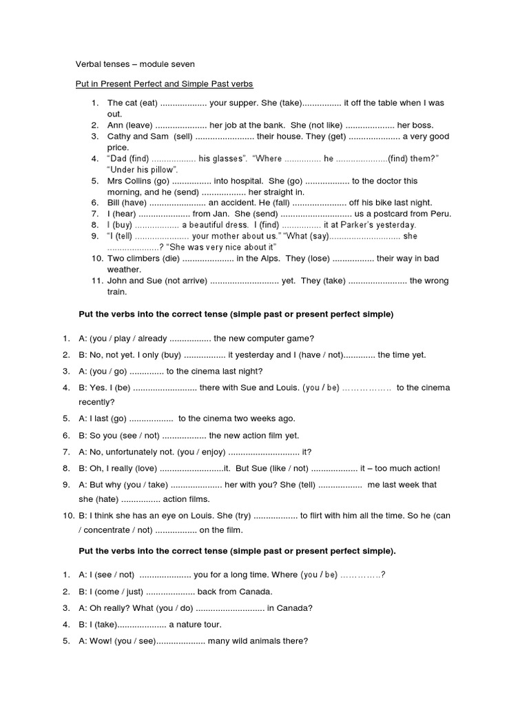 Mod 7 - Verbal Tenses and Conditionals 1 and 2 | PDF | Grammatical Tense