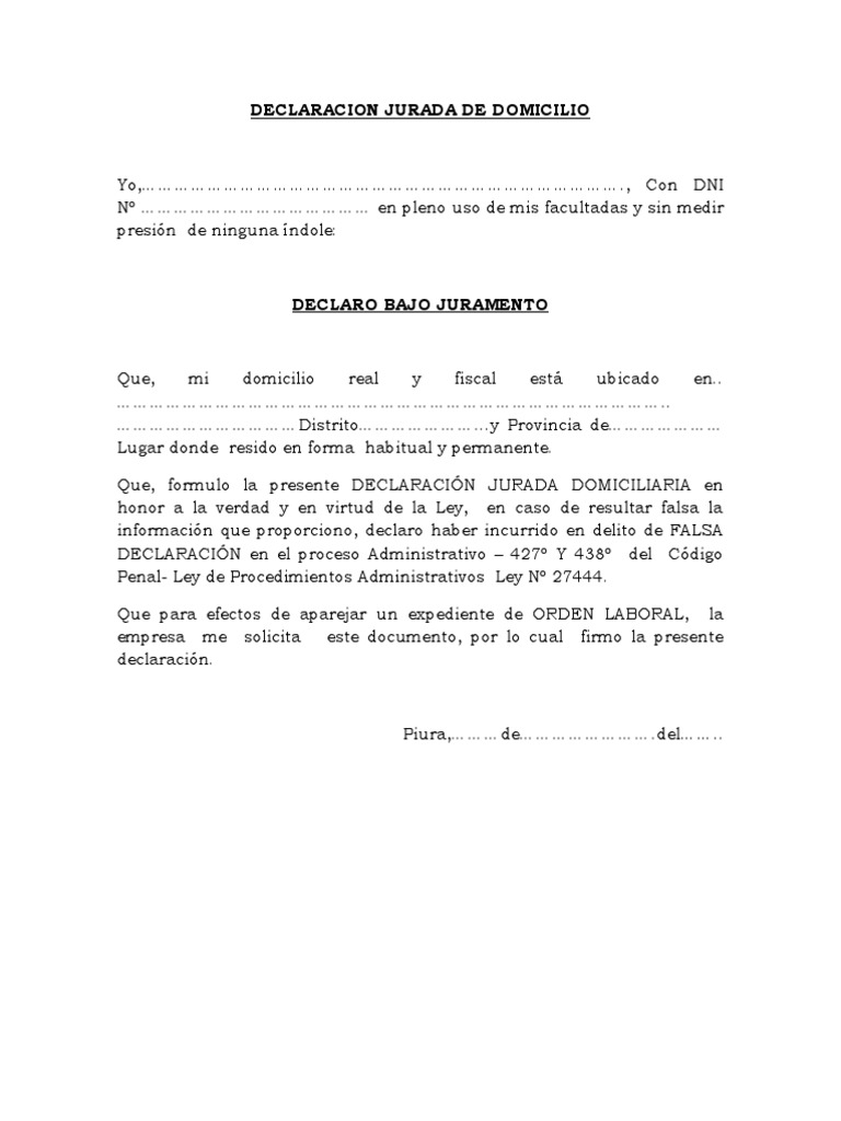 Declaración Jurada de Domicilio | PDF