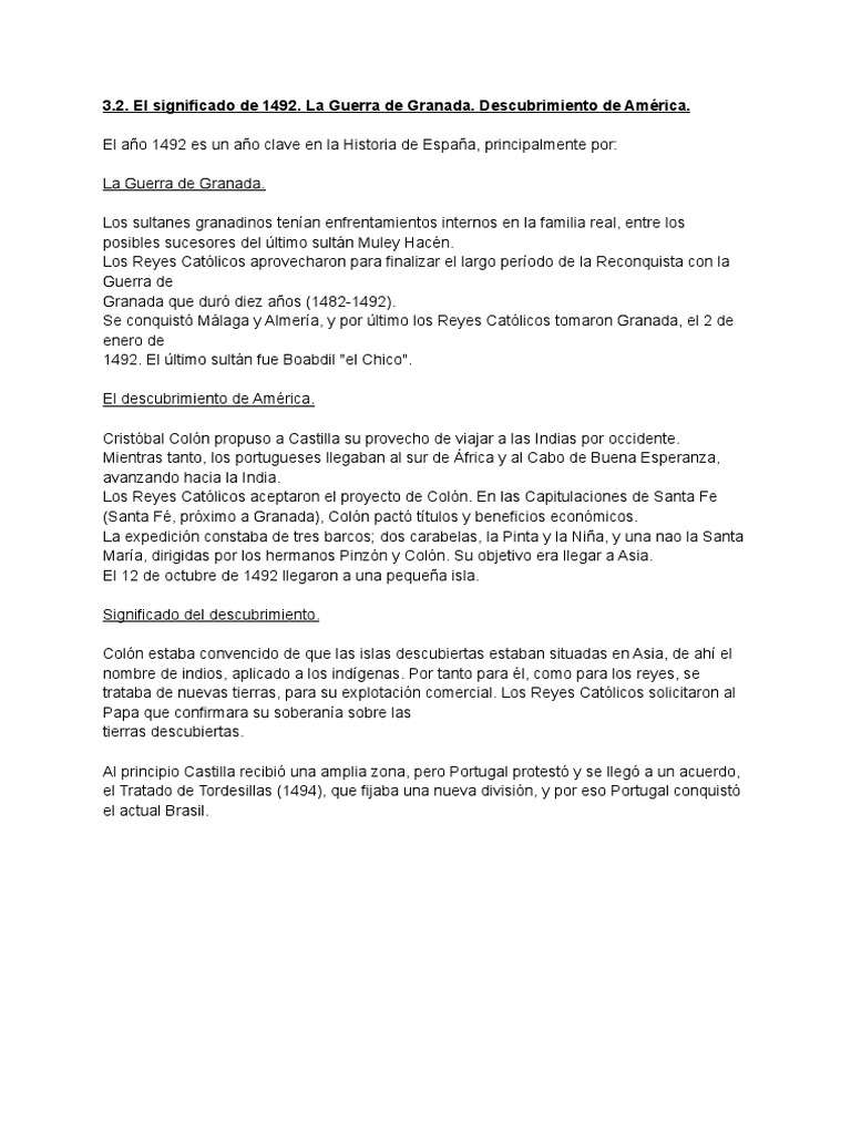 3.2. El significado de 1492. La Guerra de Granada. Descubrimiento de América. | PDF