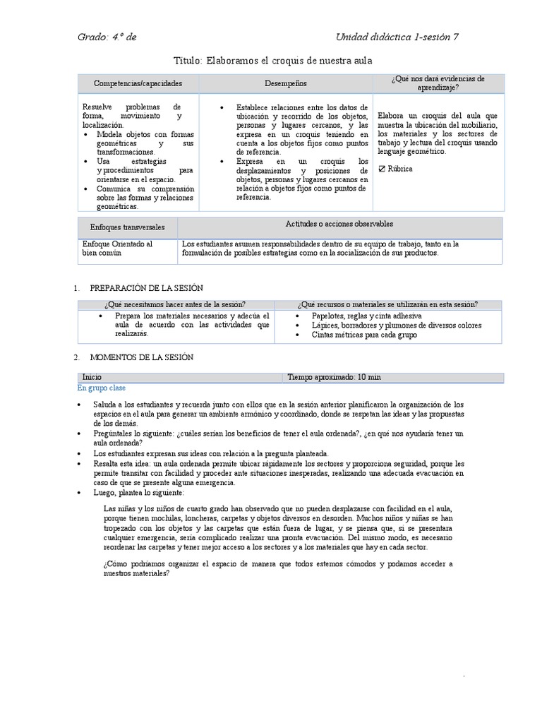 Elaboramos El Croquis Del Aula | PDF | Aprendizaje | Salón de clases