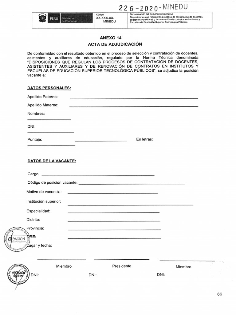 Anexo 14 Acta de Adjudicacion | PDF