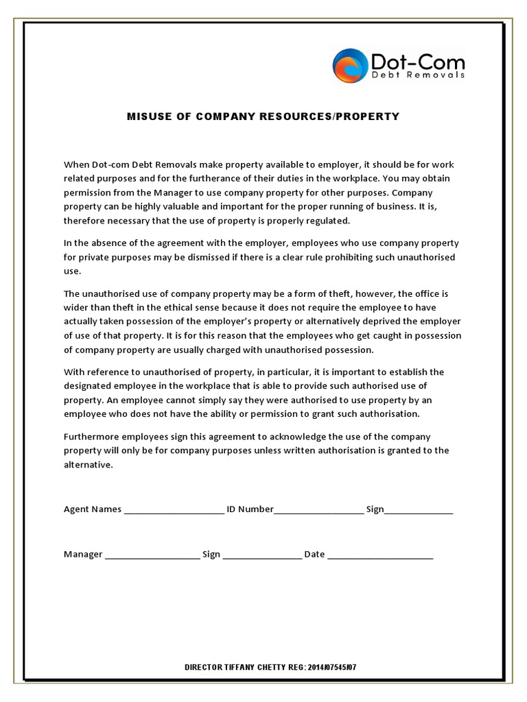 Misuse of Company Resources PDF | PDF | Business