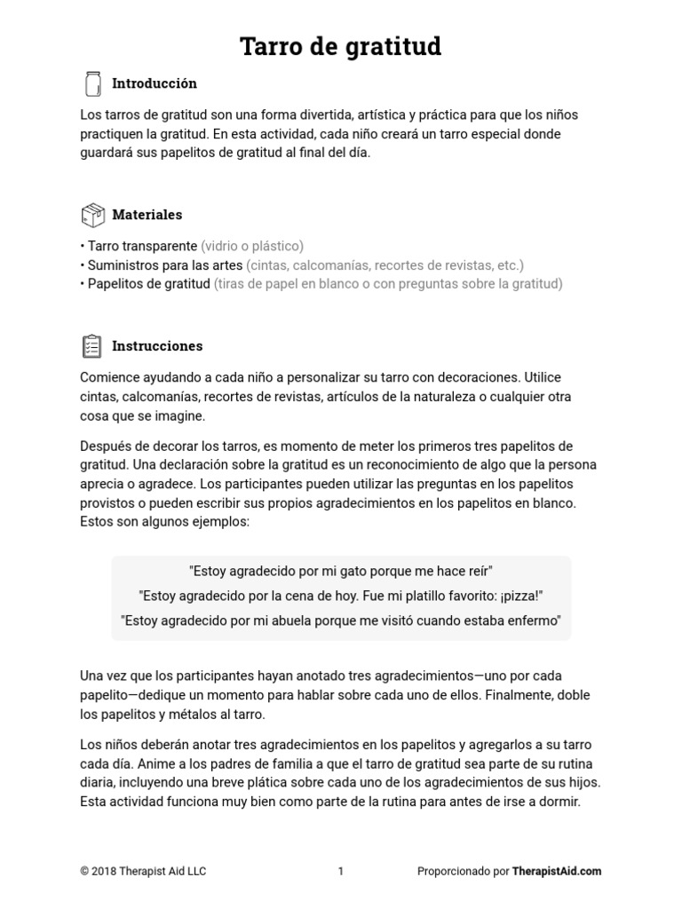 Gratitude Jar Spanish | PDF