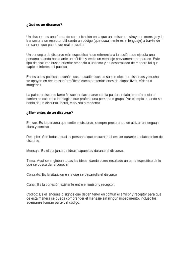 Qué Es Un Discurso | PDF | Hablar en público | Comunicación