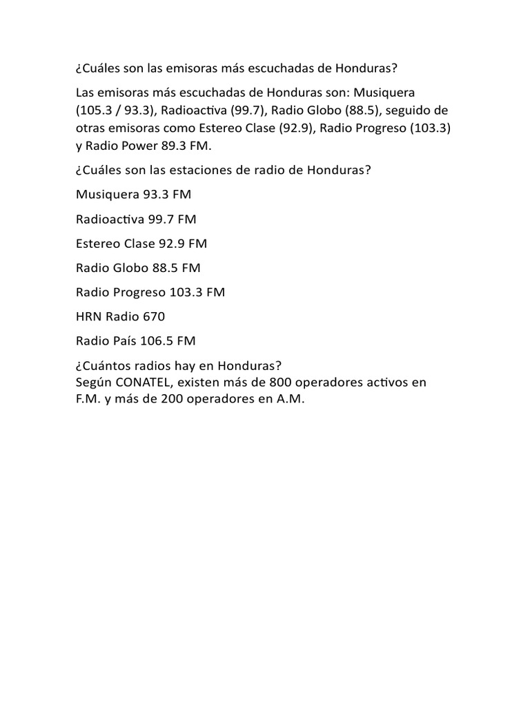 Cuáles Son Las Emisoras Más Escuchadas de Honduras | PDF