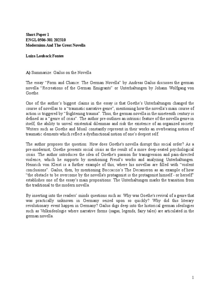 Literary Analysis Pdf Novella