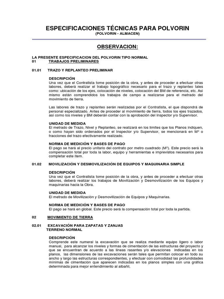 Especificaciones Técnicas Polvorin Tipo A y B Ituata | PDF | Hormigón ...