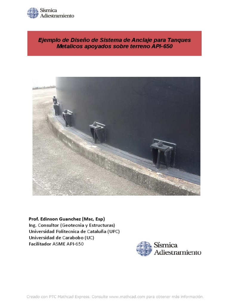 Ejemplo de Diseño de Sistema de Anclaje de Tanques Metalicos Apoyados ... Ejemplo de Diseño de Sistema de Anclaje de Tanques Metalicos Apoyados ...
