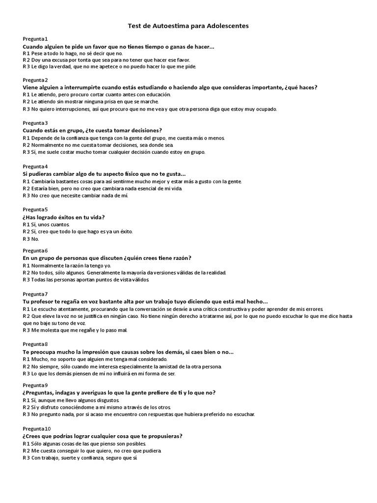Test de Autoestima para Adolescentes | PDF
