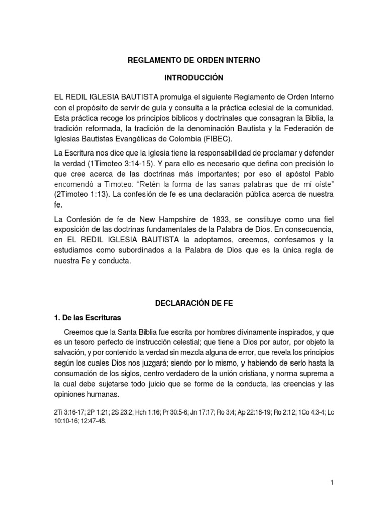 REGLAMENTO DE ORDEN INTERNO (EL REDIL IGLESIA BAUTISTA) - Versión Final | PDF | eucaristía ...