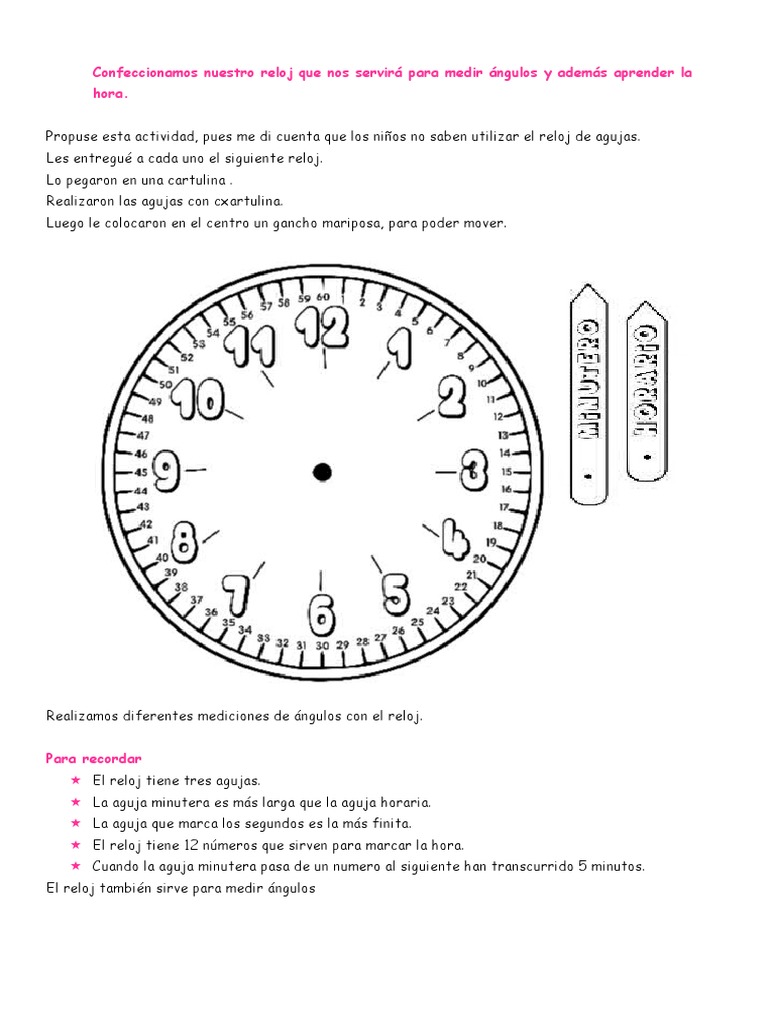 Confeccionamos Nuestro Reloj Que Nos Servirá para Medir Ángulos y ...
