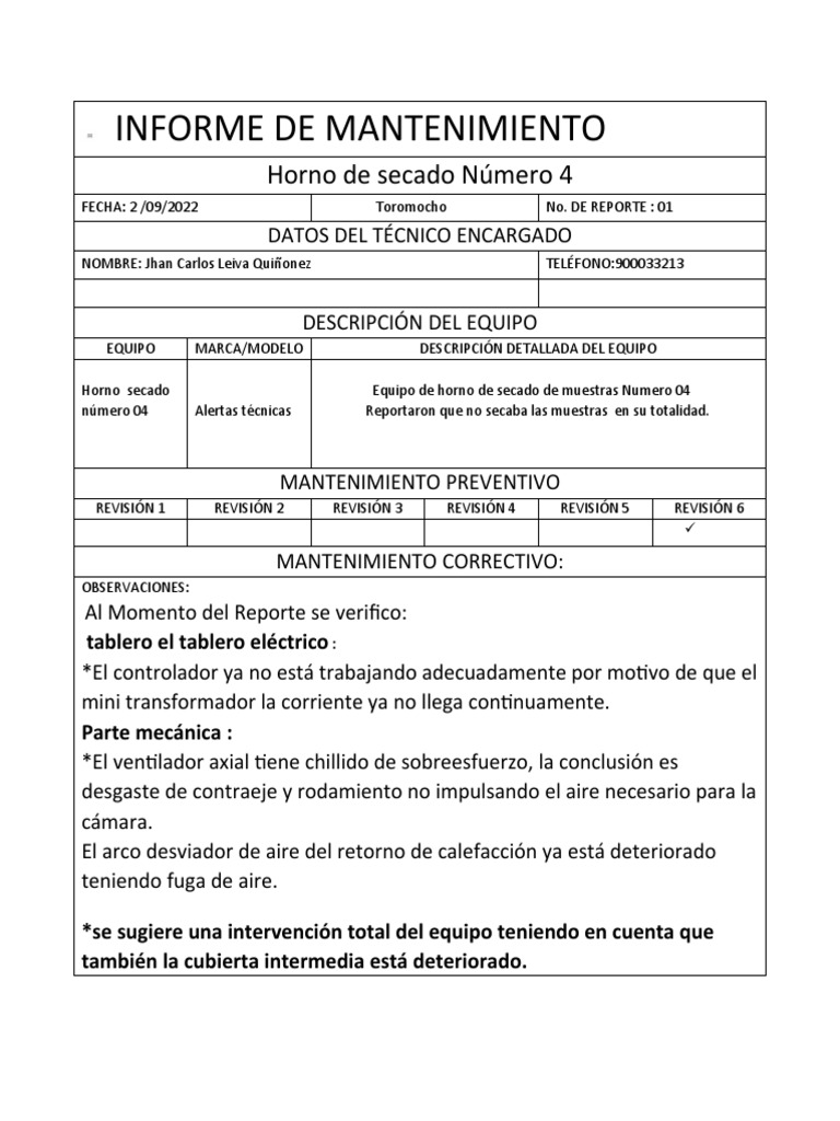 Reporte de Mantenimiento | PDF