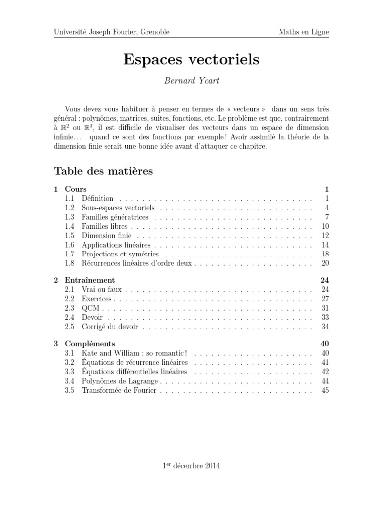 Espaces vectoriels : Cours et exercices | PDF | Base (algèbre linéaire ...
