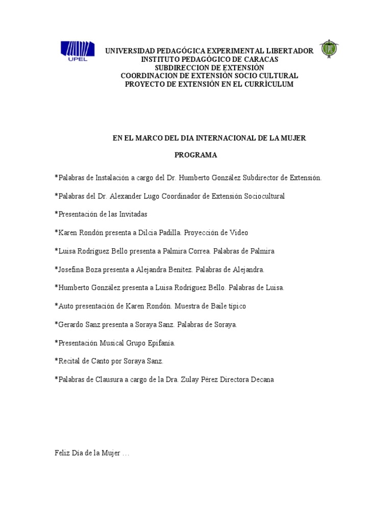 Programa Dia de La Mujer | PDF