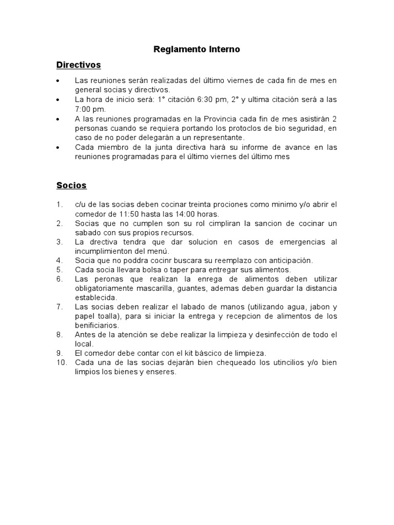 Reglamento Interno | PDF