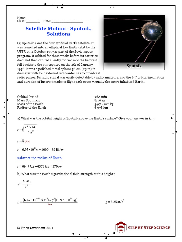 Satellite Motion 9 Sputnik Soln | PDF | Sputnik 1 | Kinetic Energy
