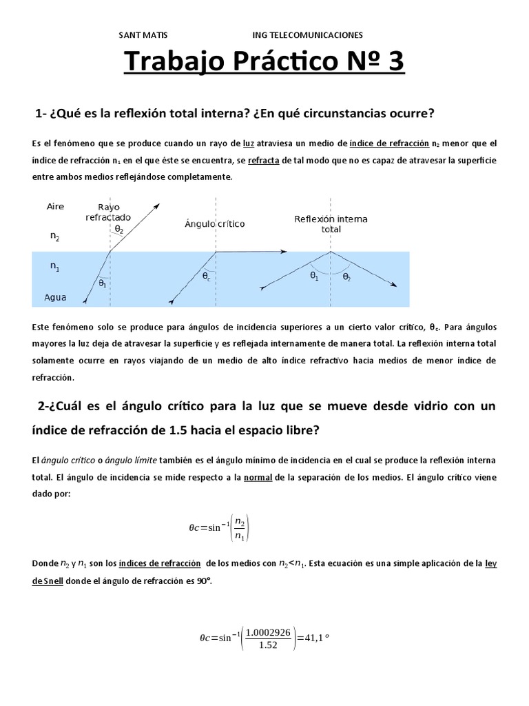 Reflexión total interna y apertura numérica en fibras ópticas | PDF ...