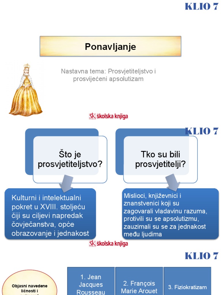 Klio 7 - PPT - Prosvjetiteljstvo I Prosvijeceni Apsolutizam - Ponavljanje | PDF