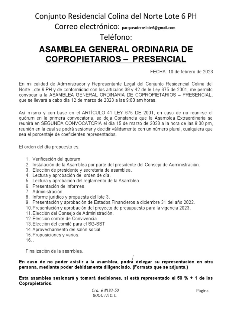 Asamblea General Ordinaria de Copropietarios | PDF | Quórum | Gobierno