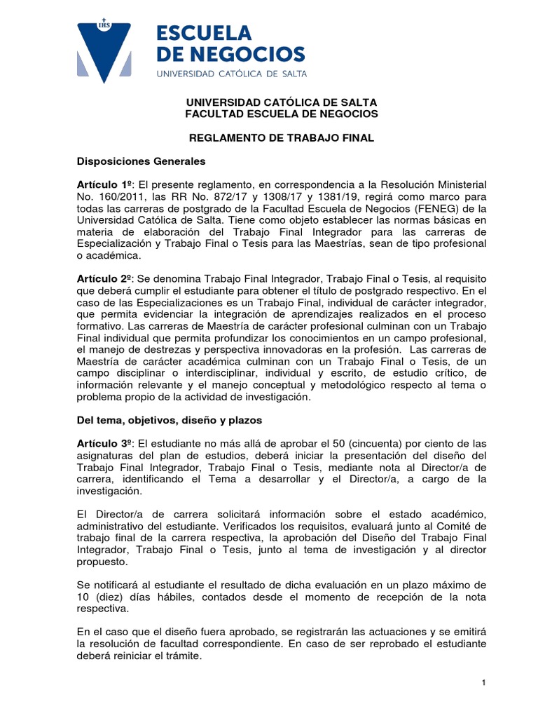 Reglamento TFG - Feneg VF PDF | PDF | Plan de estudios