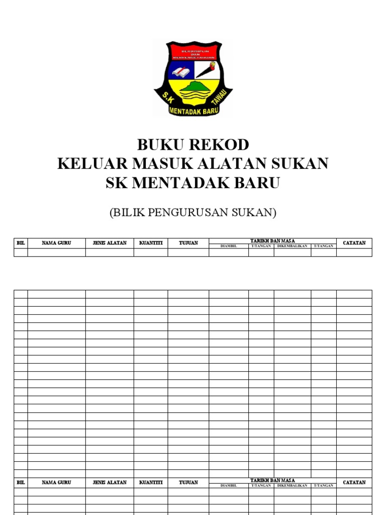 Buku Rekod Keluar Masuk Alatan Sukan 2020 | PDF