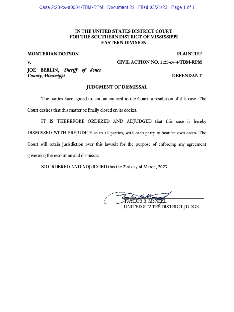 Judge's Dismissal of Dotson v. Berlin | PDF | Law
