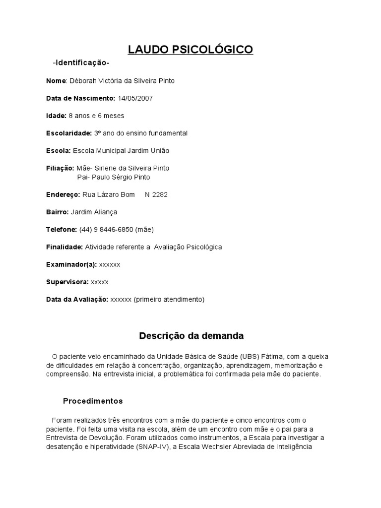 Laudo TDAH | PDF | Transtorno de déficit de atenção e hiperatividade ... Laudo TDAH | PDF | Transtorno de déficit de atenção e hiperatividade ...