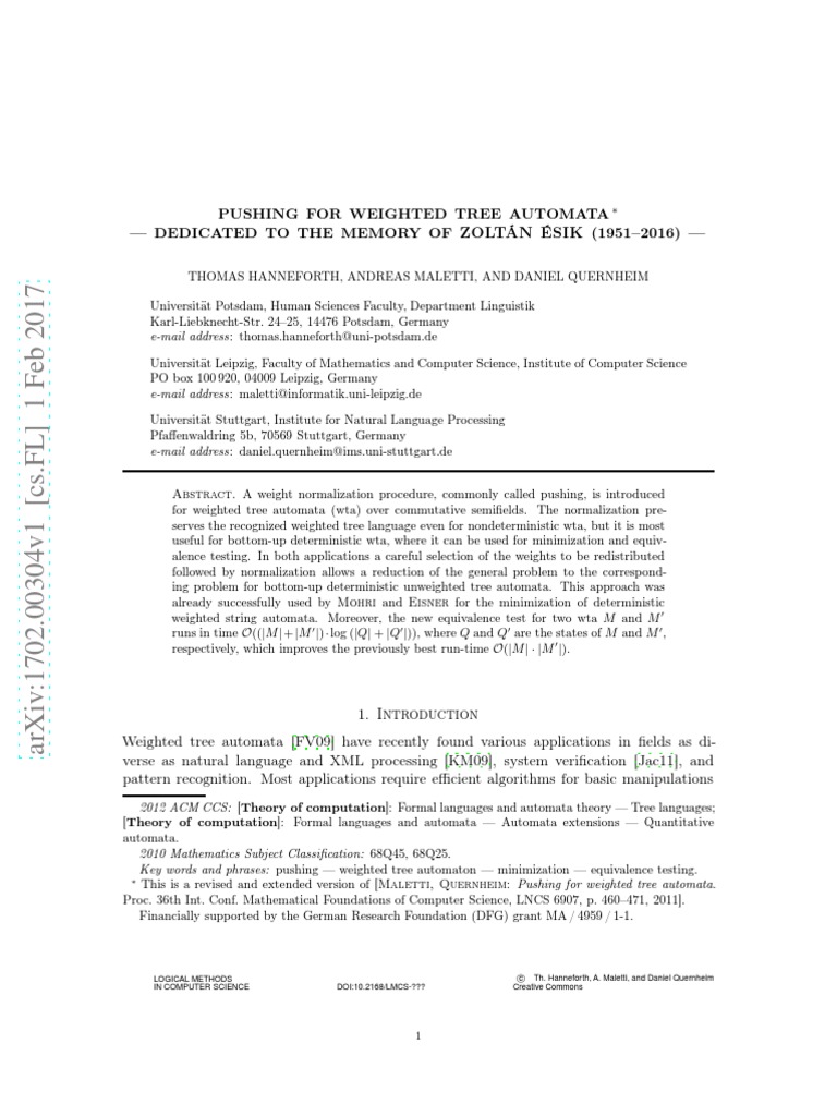 Hanneforth-Tree Automata | PDF | Automata Theory | Theory Of Computation