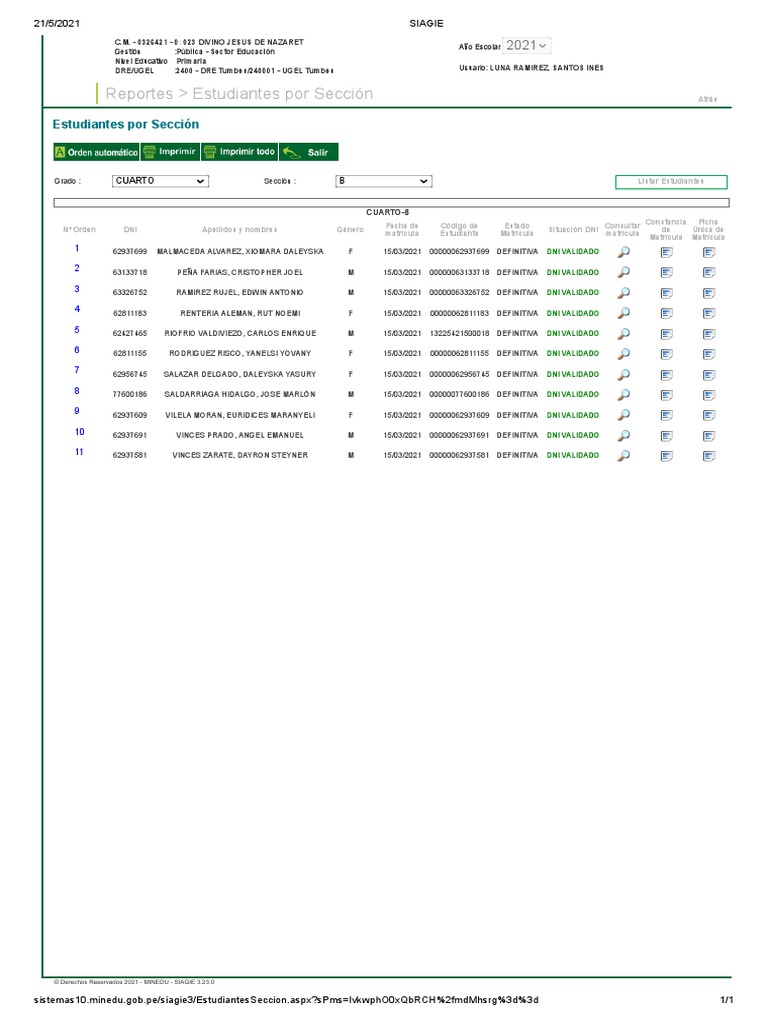 Lista Oficial de 4to B | PDF