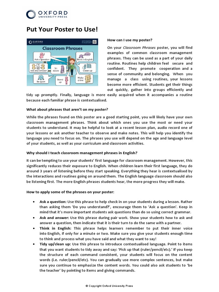 Classroom Phrases Poster Pdf Classroom Management Classroom